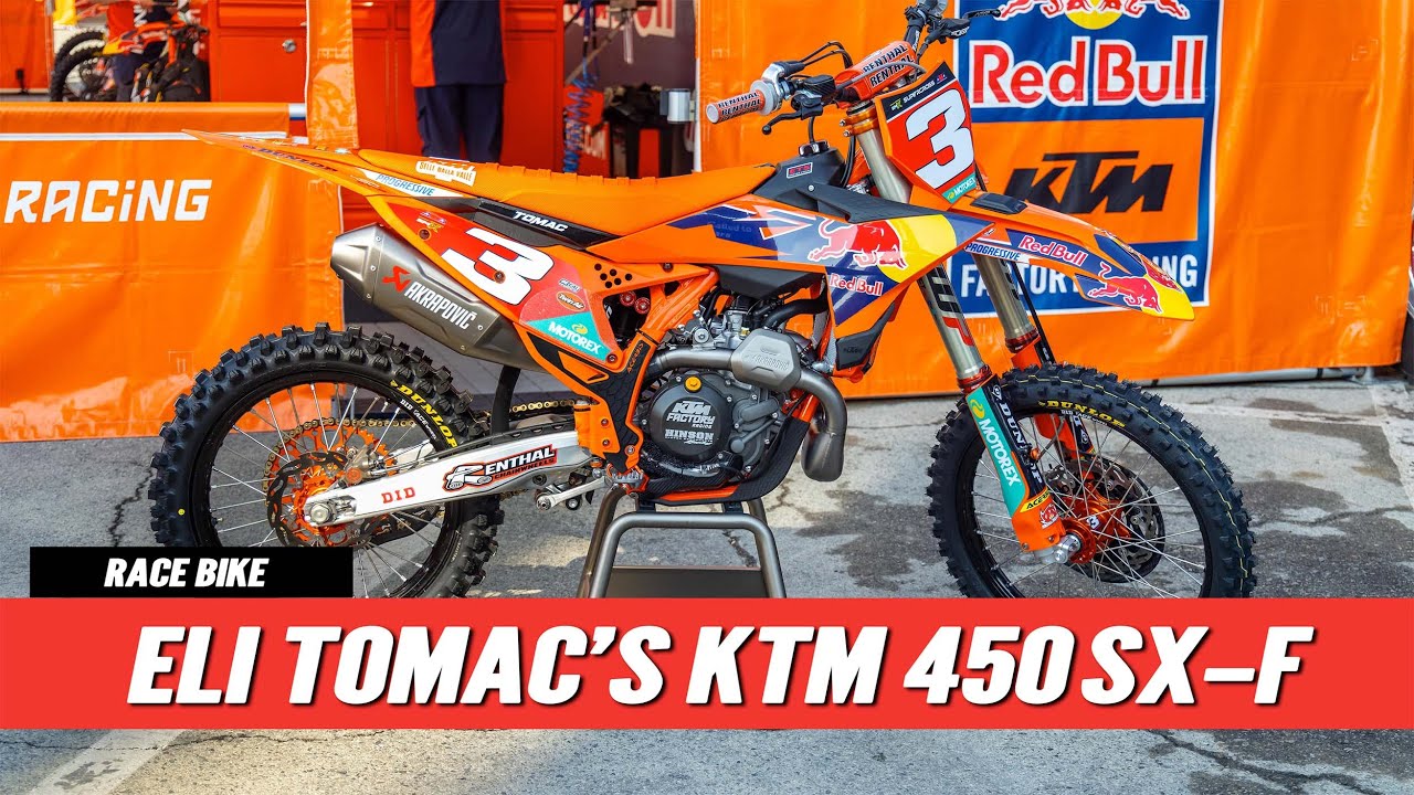 Eli Tomac’s KTM 450 SX-F Supercross Race Bike with Mechanic Jade Dungey ...